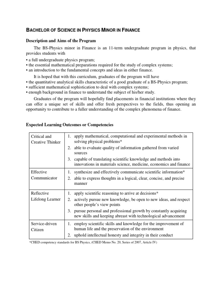 BS Physics Minor in Finance | PDF