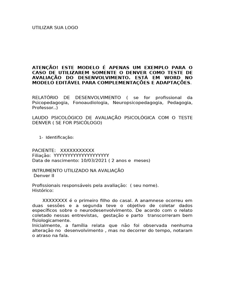 Modelo de Relatório Denver II | PDF