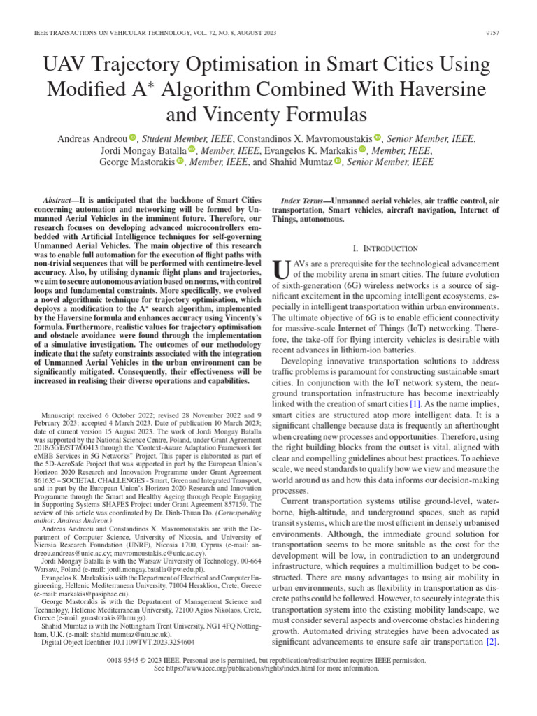 UAV Trajectory Optimisation in Smart Cities Using Modified A Algorithm Combined With Haversine ...