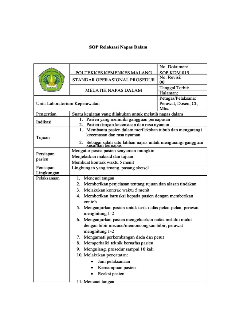 Sop Relaksasi Nafas Dalam | PDF