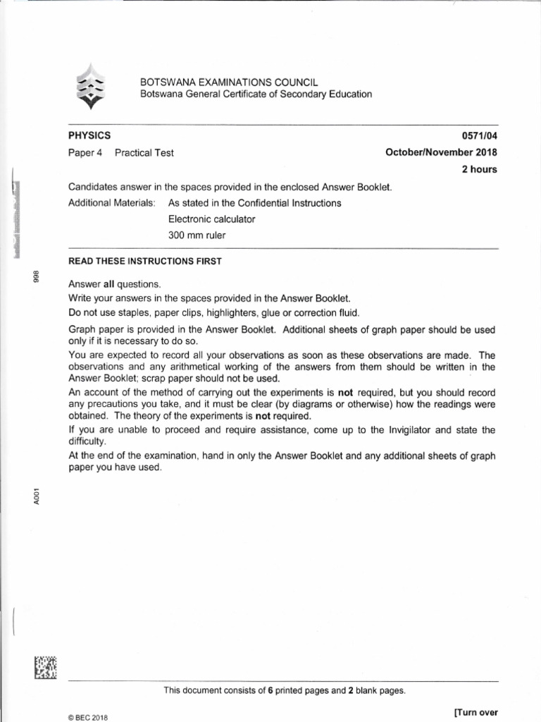 2018 Bgcse Physics Paper 4 | PDF