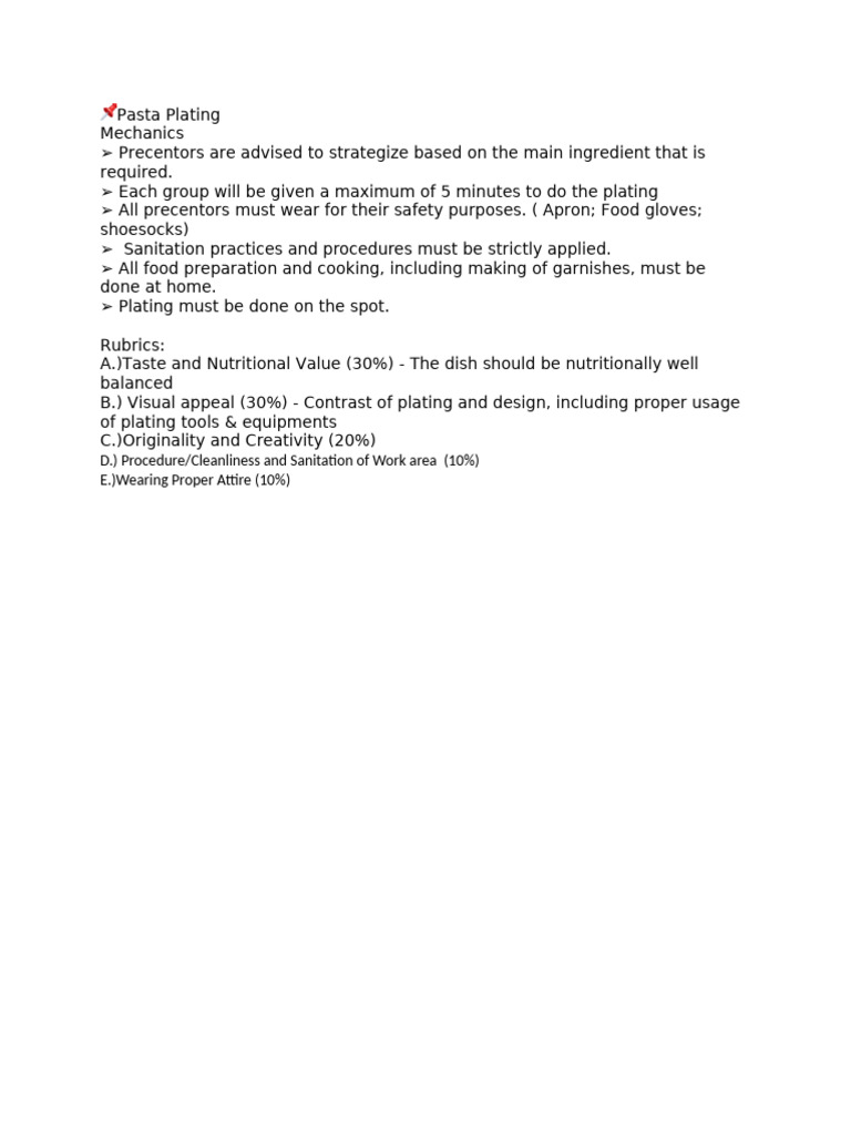 Rubrics-Pasta Plating | PDF