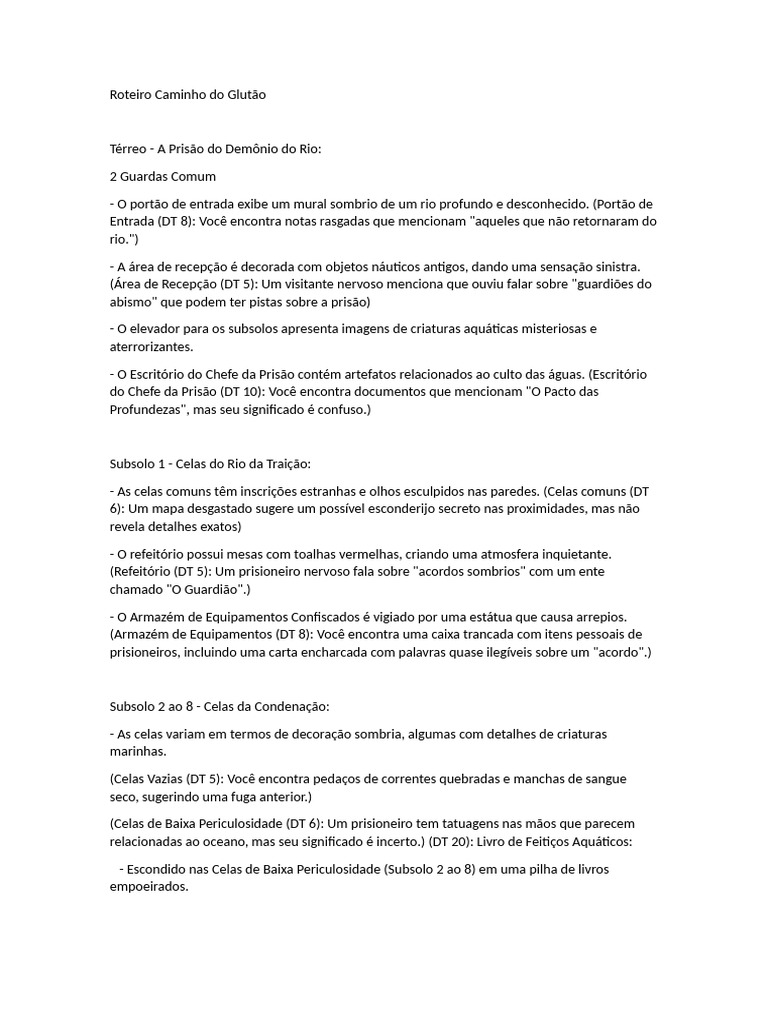 Roteiro Caminho Do Glutão | PDF