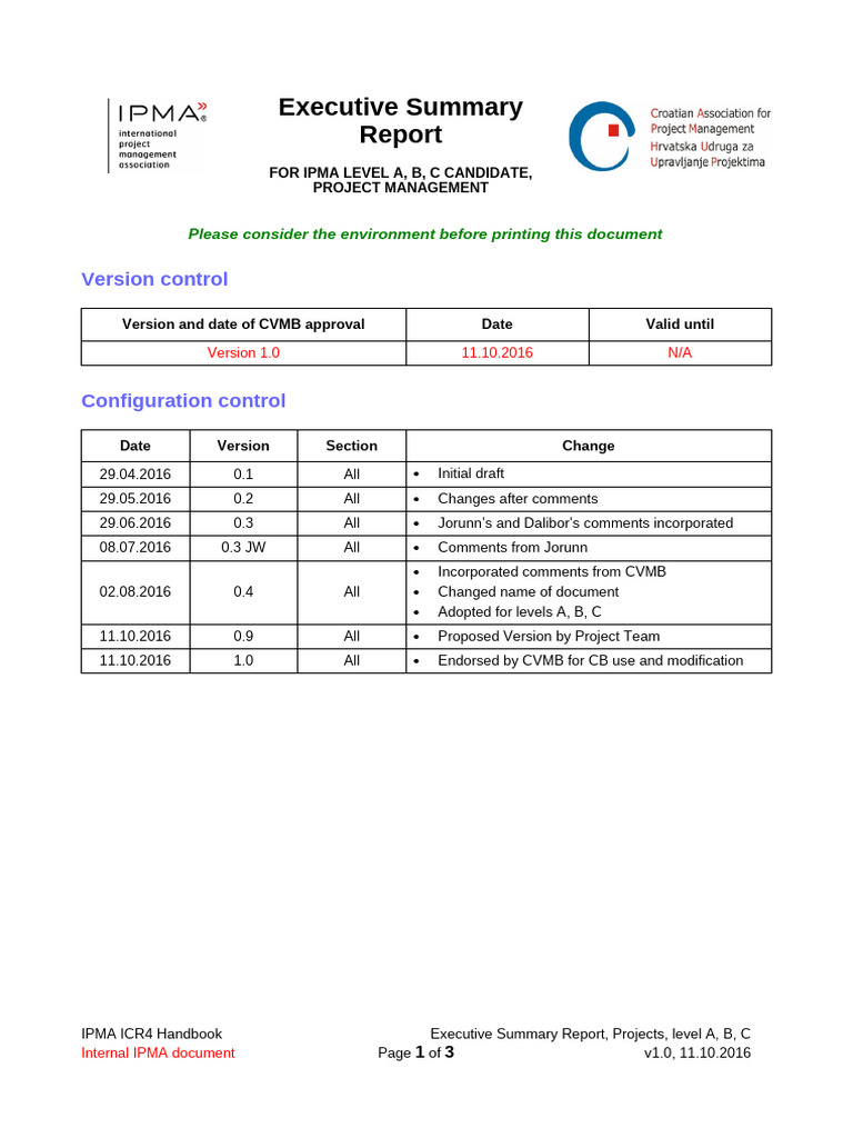IPMA ICR HB Executive Summary Report Level A and B and C Project v1.0 | PDF