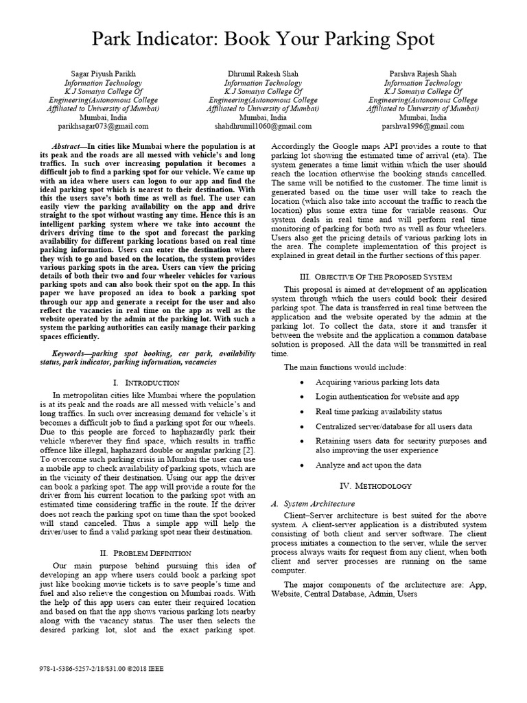 Ieee Paper Cae Parking System | PDF