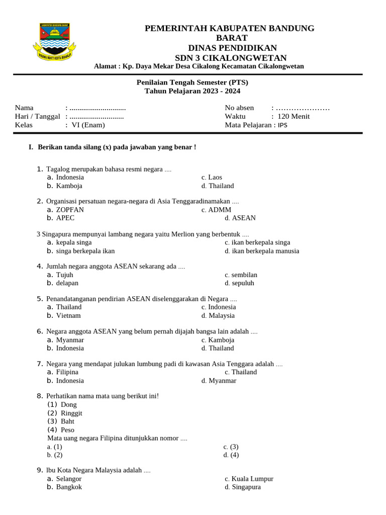 Soal PTS IPS Kelas 6 Semester 1 K13 - FIX | PDF