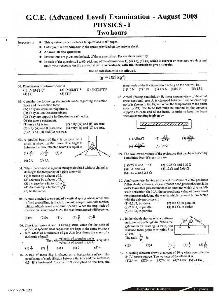 2008 Physics English Medium Pdf