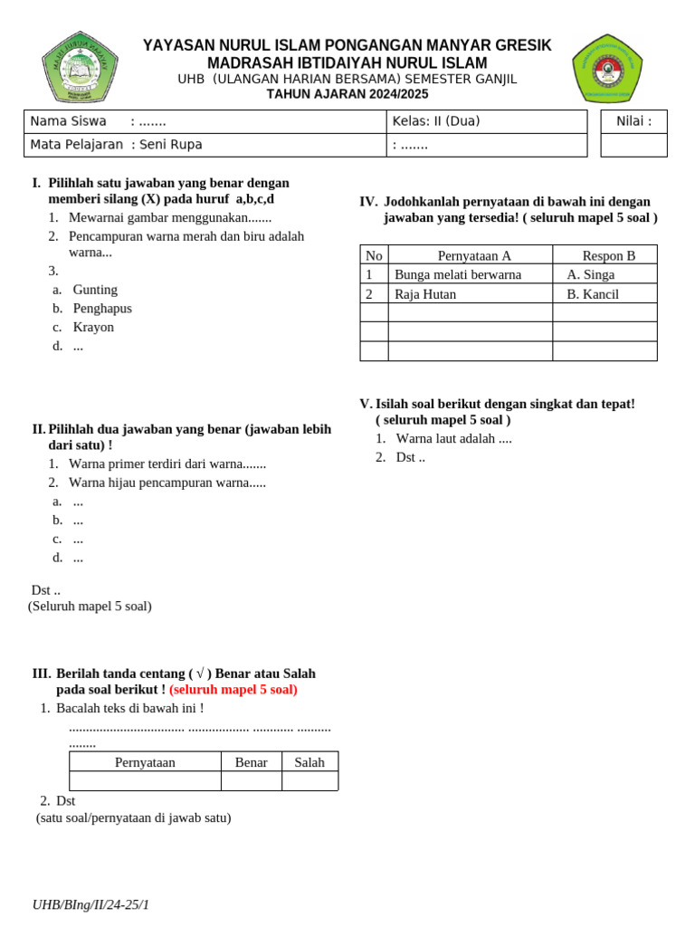 Contoh Soal Kls 2b | PDF