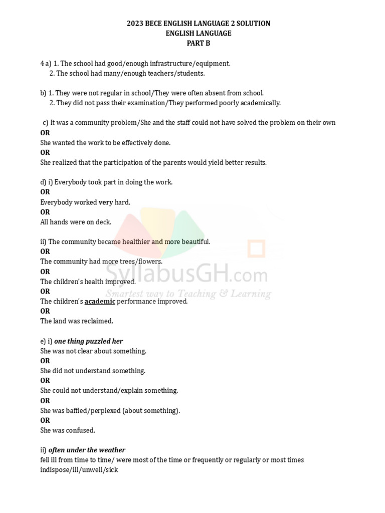 2023 Bece English Lang Paper 2 Solution | PDF