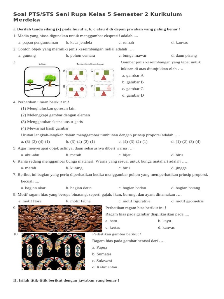 Soal STS 2 KELAS 5 SENI RUPA | PDF