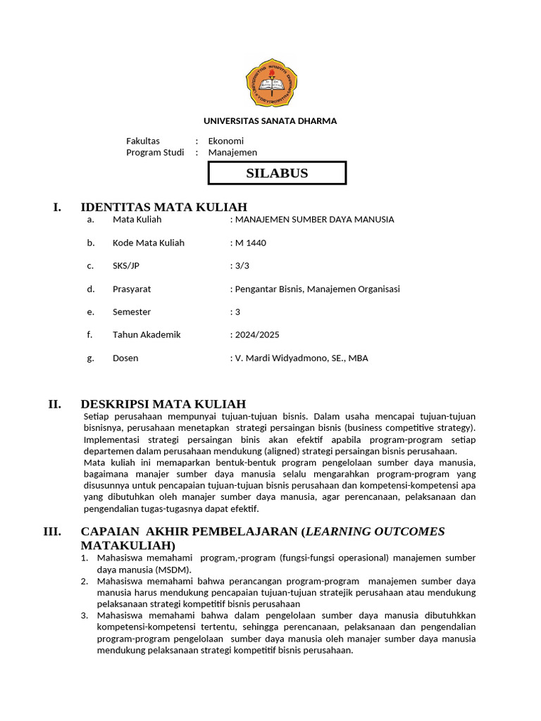 SILABUS MSDM Gasal 2024 - 2025 | PDF