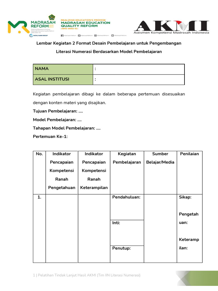 Literasi Numerasi - Hari 2. LK 2. Model-Model Pembelajaran | PDF