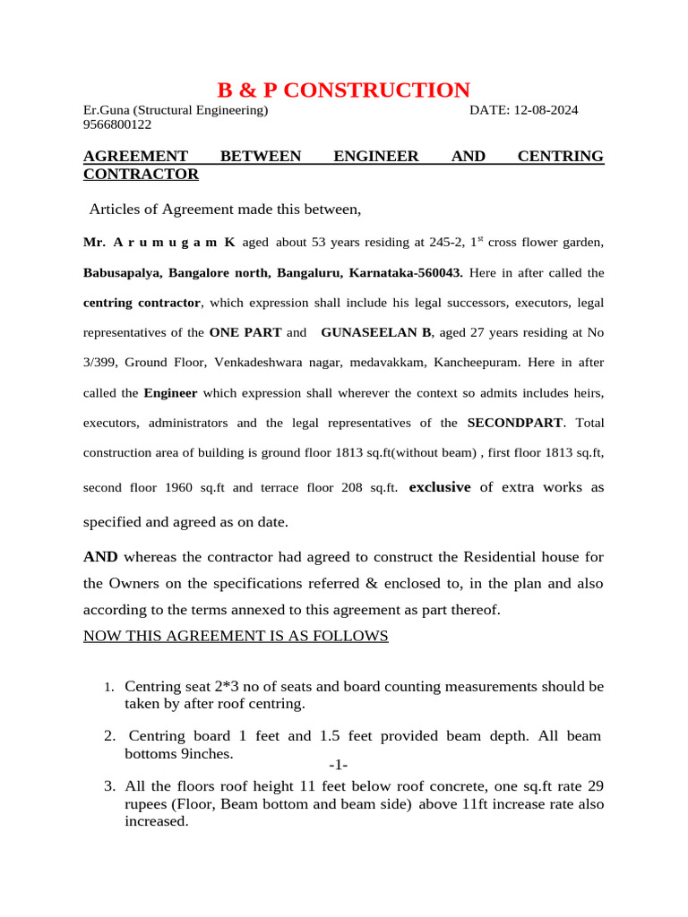 AGREEMENT BETWEEN OWNER AND CONTRACTOR Centring | PDF