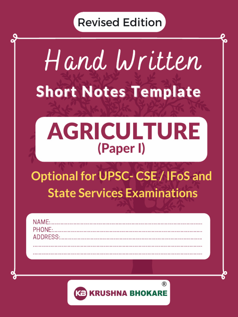 Handwritten (Agriculture Optional P-I) Short Notes Template_fc763e47 ...