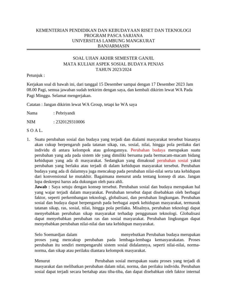 Pebriyandi - UAS - Mata Kuliah Aspk Sosial Budaya Penjas Ganji 2022 ...