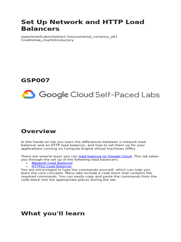 Set Up Network and HTTP Load Balancers | PDF