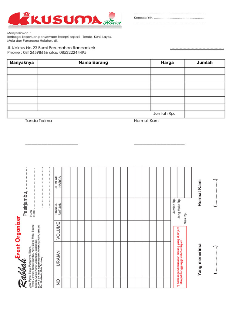 Nota Vendor Sewa Kursi | PDF
