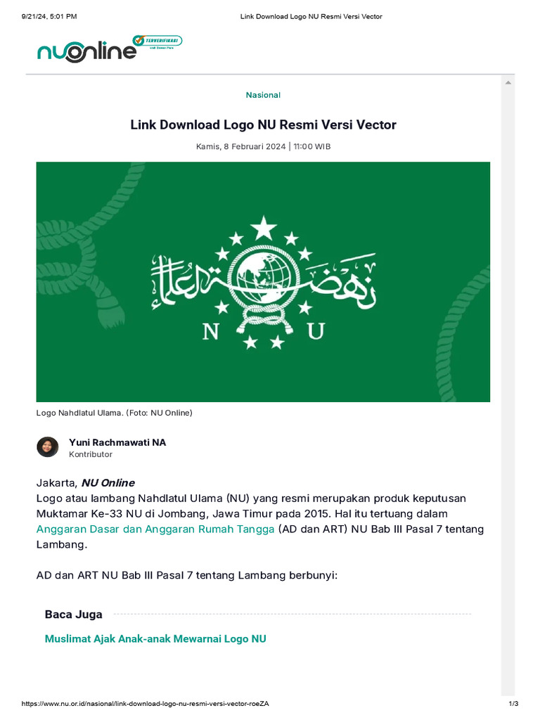 Link Download Logo NU Resmi Versi Vector | PDF