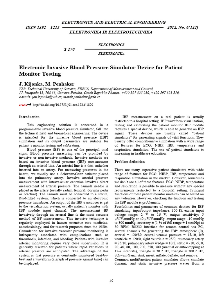 Electronic Invasive Blood Pressure Simulator Device For Patient | PDF