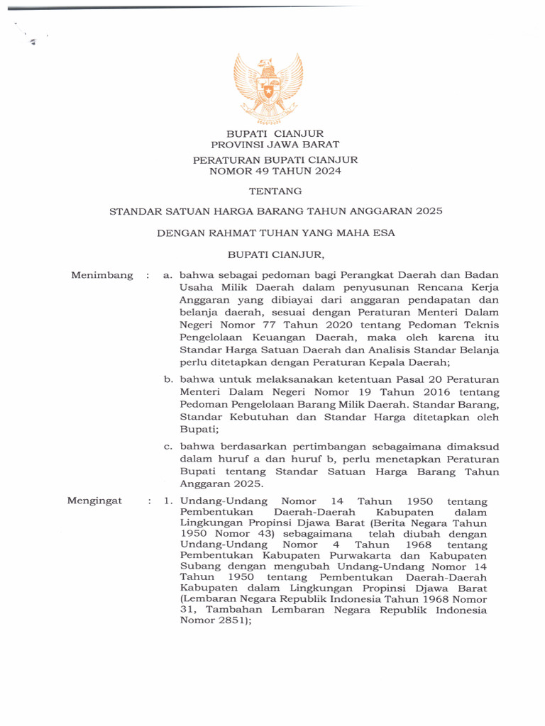 Perbup 49 Tahun 2024 TTG SSH 2025 | PDF