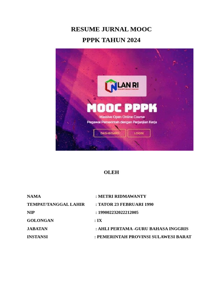 Resume Jurnal Mooc PPPK 2024 | PDF