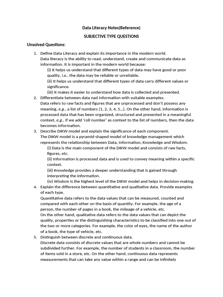 Chapter 2 Data Literacy Notes | PDF