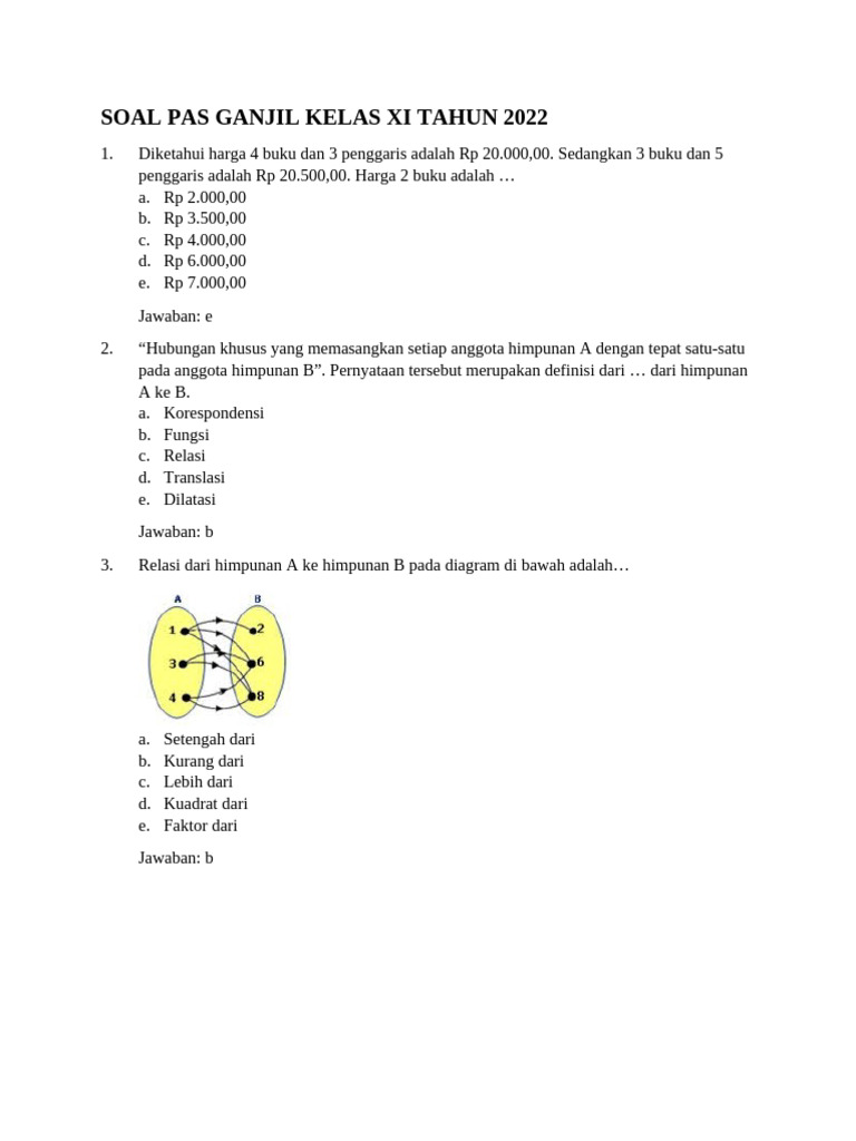 Soal Pas Ganjil Kelas Xi Tahun 2022 | PDF