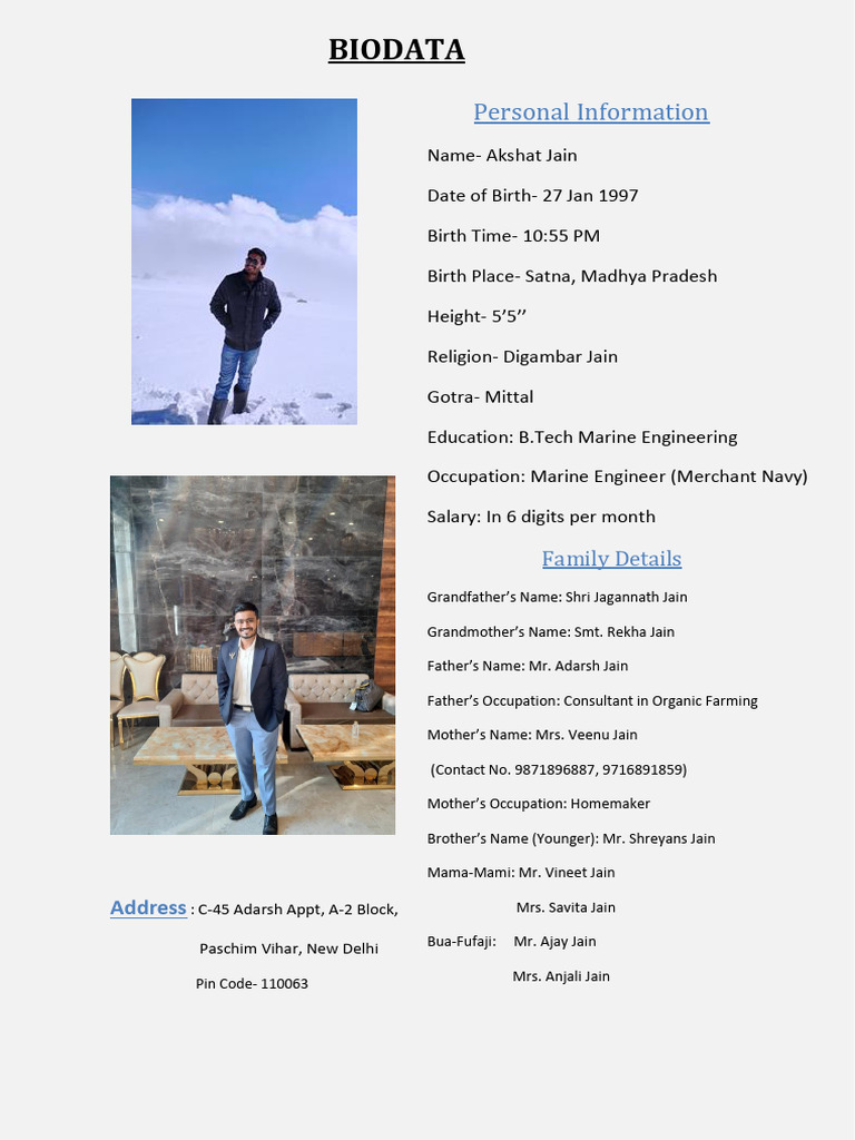Biodata Akshat Jain | PDF