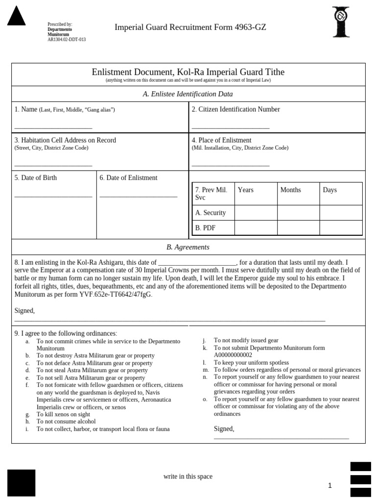 Imperial Guard Recruitment Form 4963-GZ | PDF