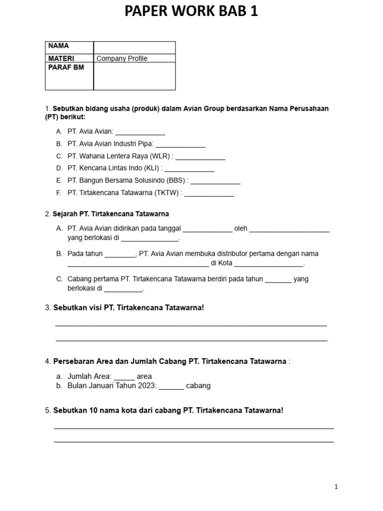 1. Paper Work Materi Company Profile.rtf.Docx | PDF
