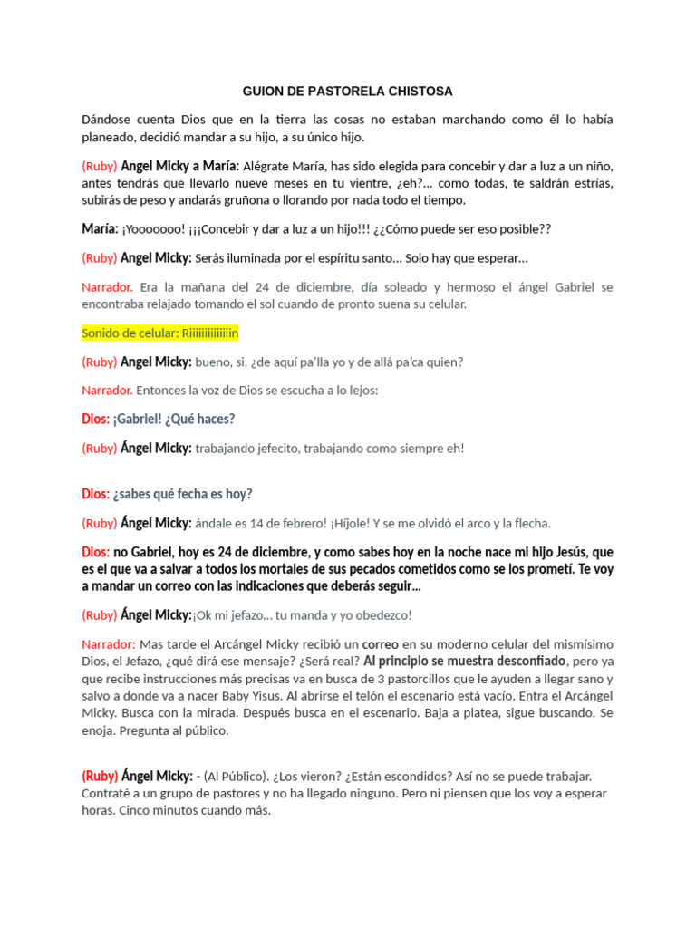 Guion de Pastorela Chistosa | PDF