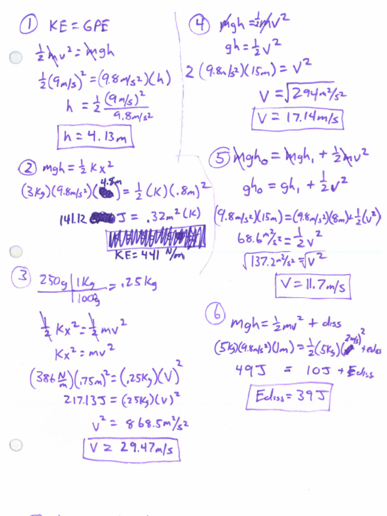 KEY - E5 Conservation of Energy Math | PDF