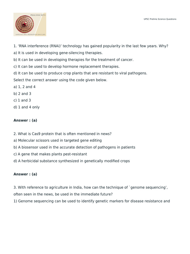 UPSC Prelims Science Questions | PDF