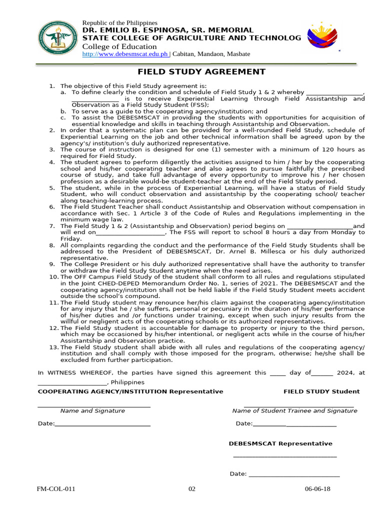 New Field Study Agreement 1 | PDF