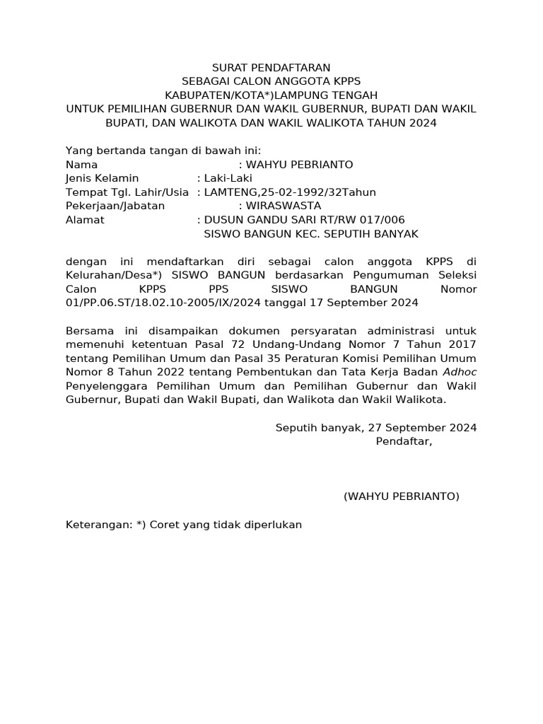 3315 Surat Pendaftaran Wahyu | PDF