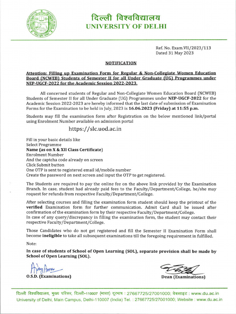 Notification Ug Nep Ugcf 2022 Sem II | PDF