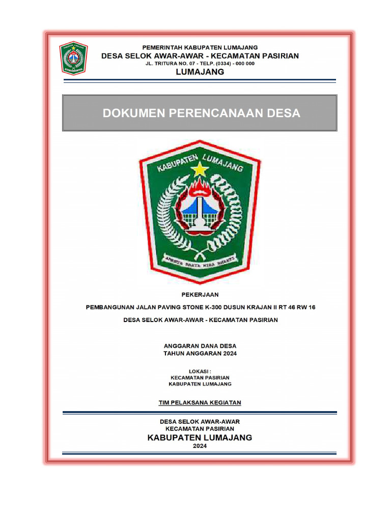 Pembangunan Jalan Paving K-300 Dsn. Krajan II RW 46 RT 16 (Fix) | PDF