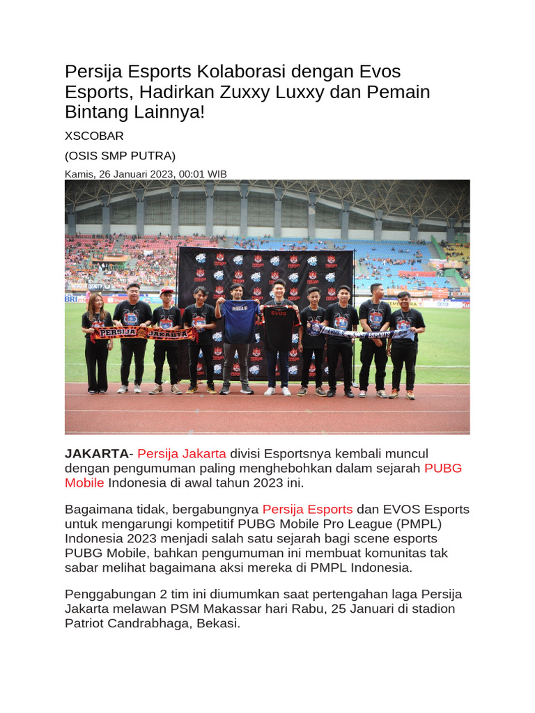 Persija Esports Kolaborasi Dengan Evos Esports | PDF