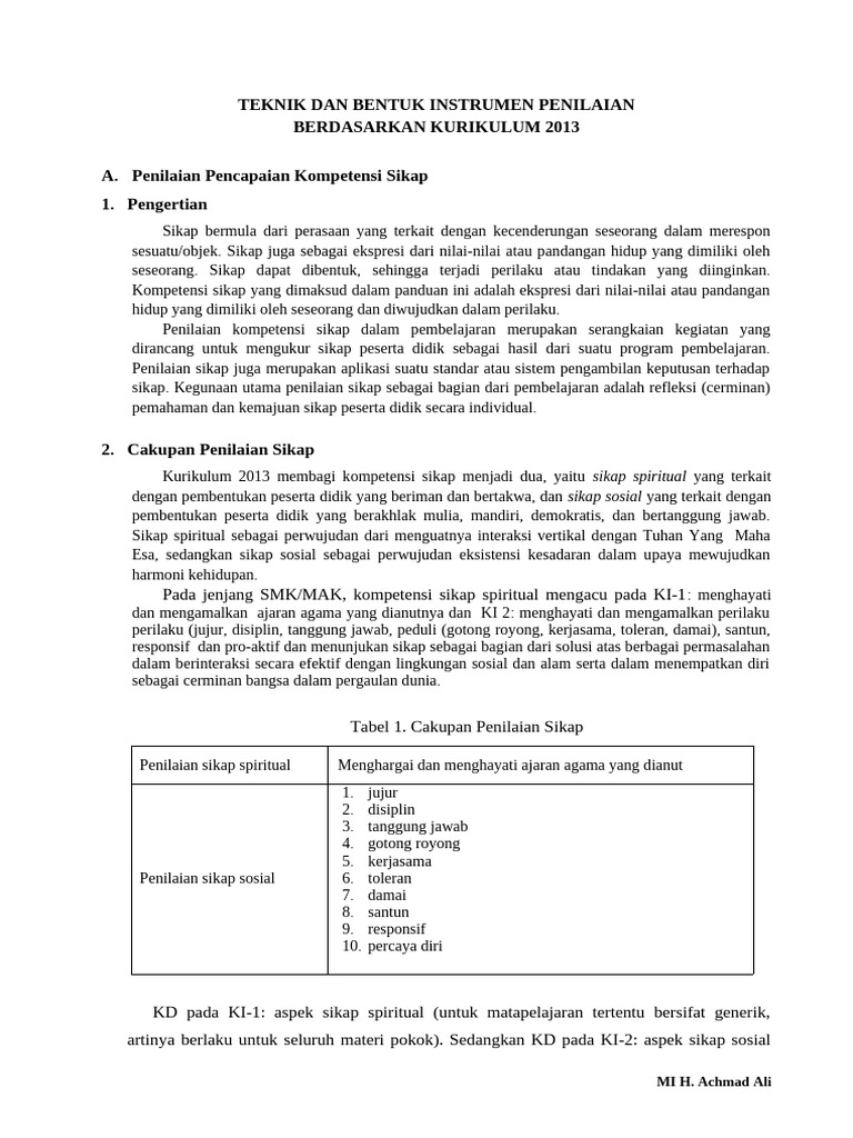 Instrumen Penilaian Sikap K13 | PDF