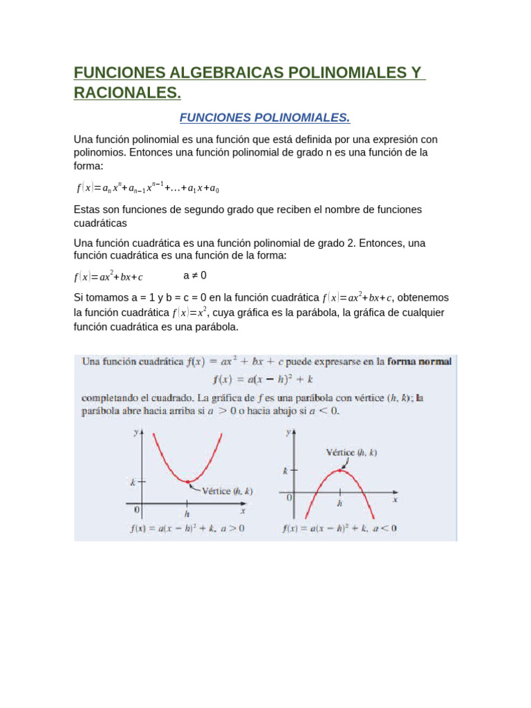 2.4 Funciones Algebraicas Polinomiales y Racionales | PDF