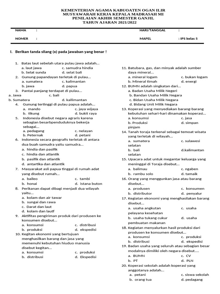 Soal IPS Kls 5 2021 | PDF