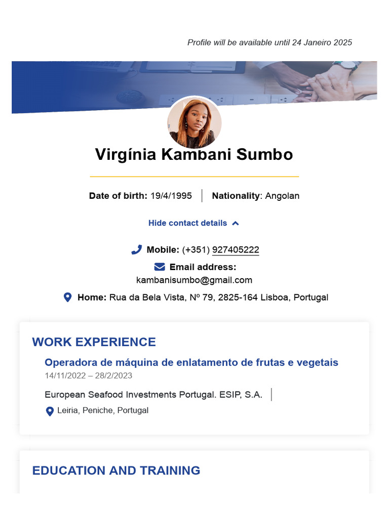 Shared Profile - Virgínia Kambani Sumbo | PDF