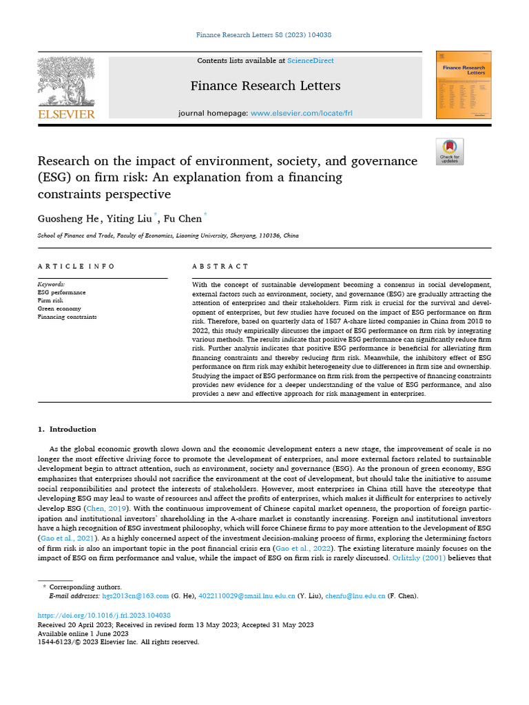 Finance Research Letters: Guosheng He, Yiting Liu, Fu Chen | PDF