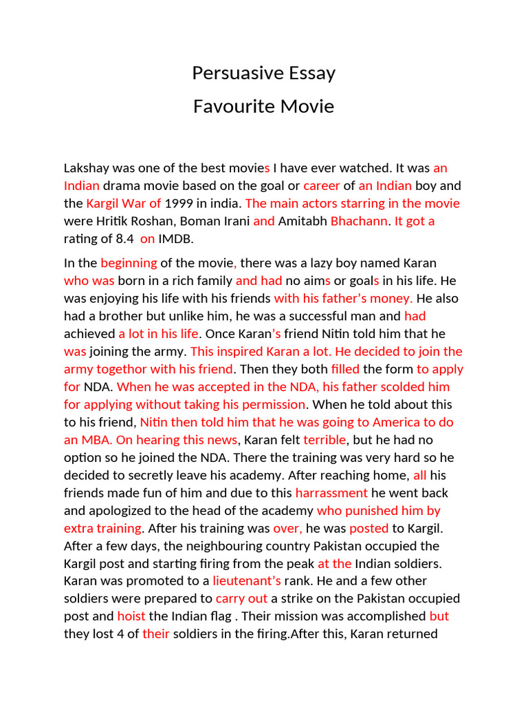 Persuasive Essay (Favorite Movie) | PDF