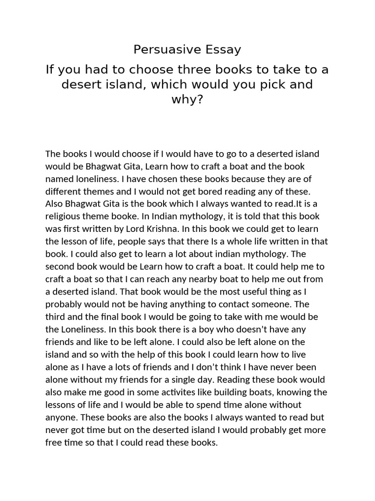 Persuasive Essay Desert Island Book | PDF