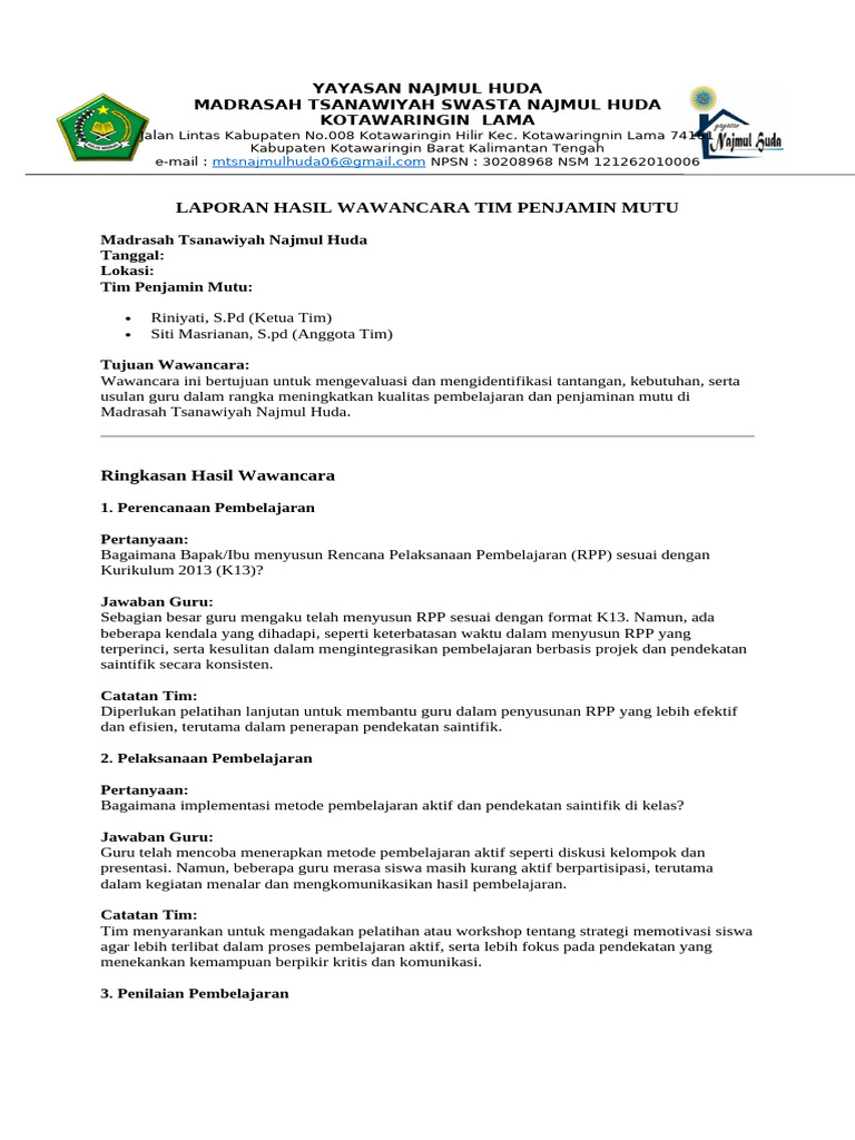 A.3 Hasil Wawancara TPM Dengan Guru | PDF | Karier & Perkembangan