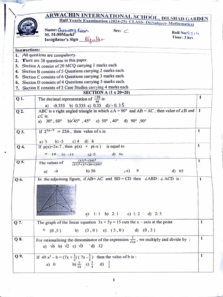 Arwachin 2024 Maths HY | PDF