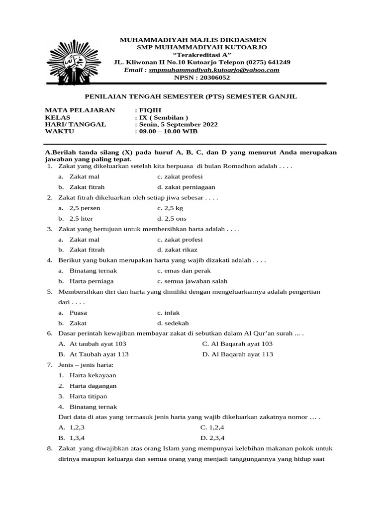 PTS Ganjil Fiqih Kelas 9 | PDF | Sharia | Theocracy