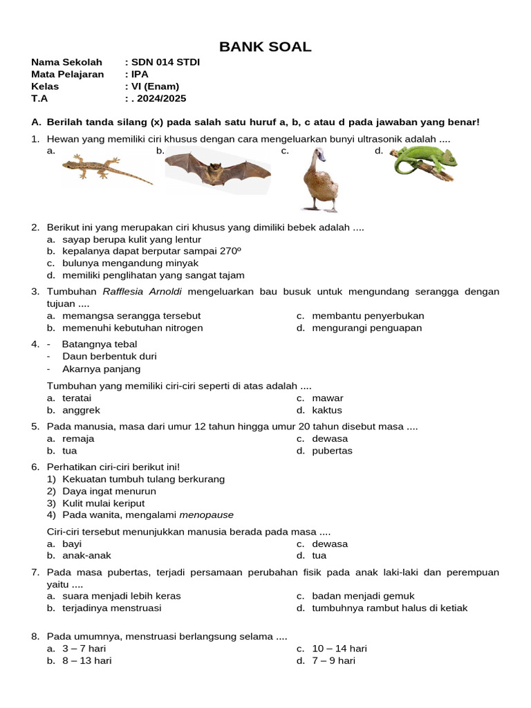Soal PTS Ganjil IPA Kelas 6 SD | PDF