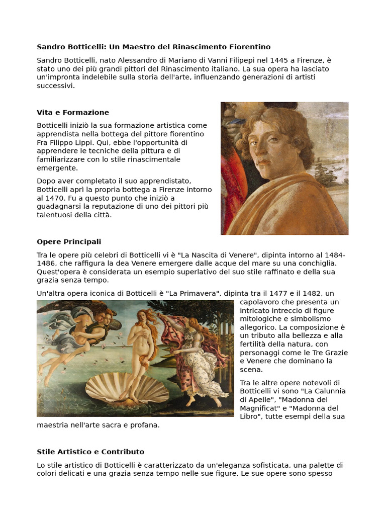 Sandro Botticelli Summary | PDF